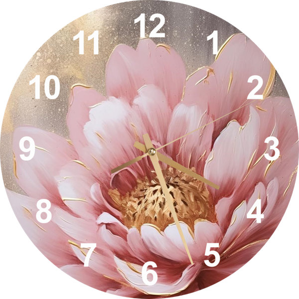 August Grove® Chali Tempered Glass Pink Flower Wall Clock Modern Floral ...