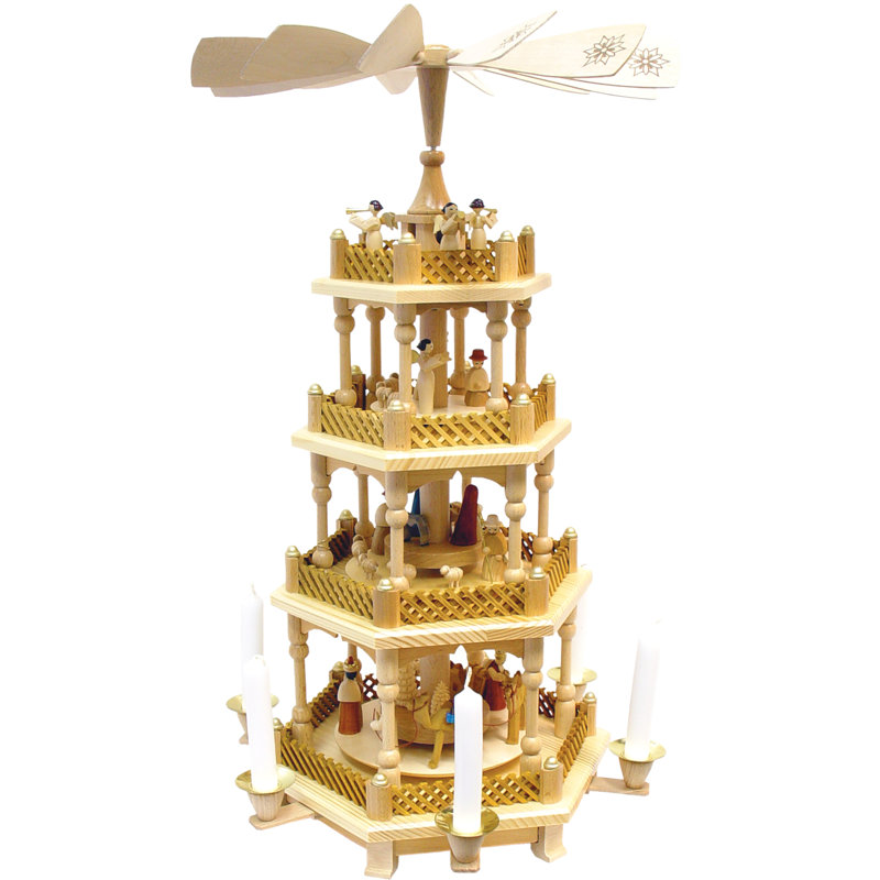 Richard Glaesser 4 Tier Natural Wood Nativity Scene and Angels Pyramid ...