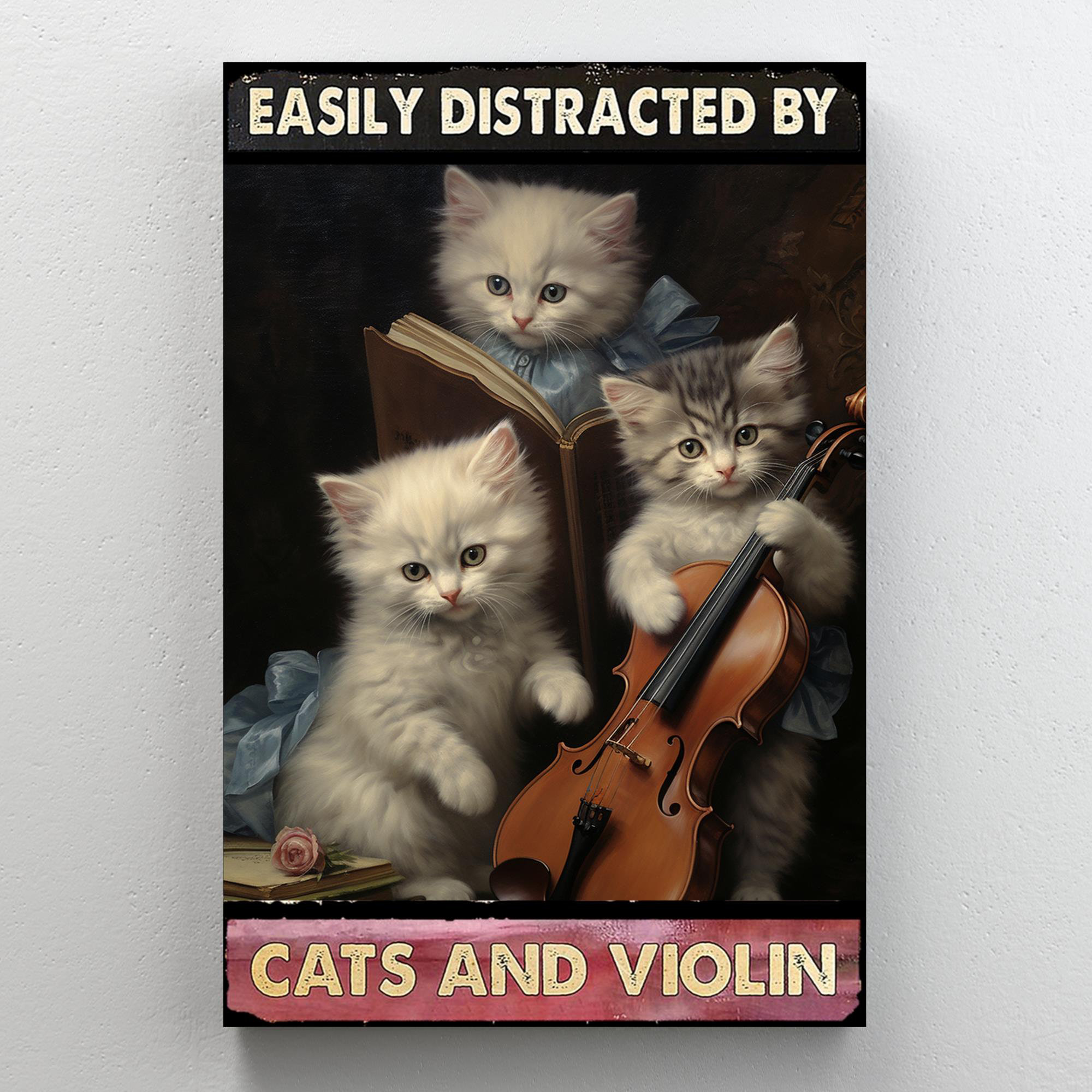 Trinx Easily Distracted By Cats And Violin On Canvas Graphic Art | Wayfair