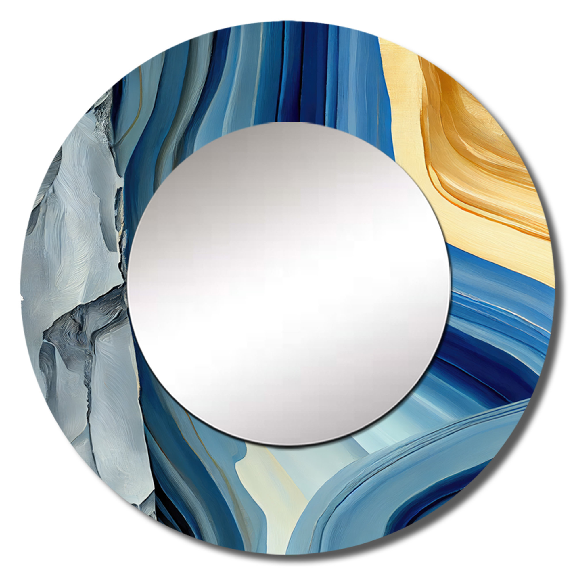 East Urban Home Bold Blue Brush Strokes III - Modern Round Mirror Wall ...