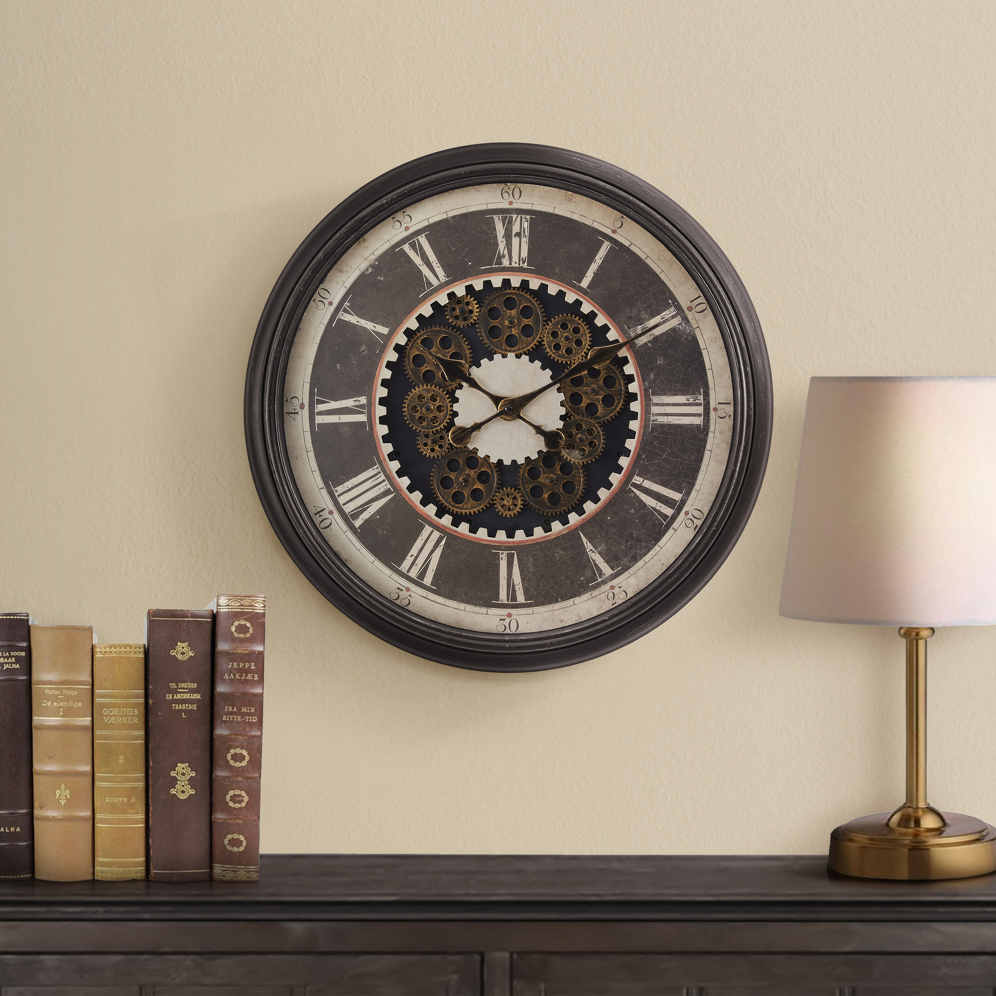 Williston Forge Clocks, 23" Round, Gear Mechanism, Wall Clock, Brown ...