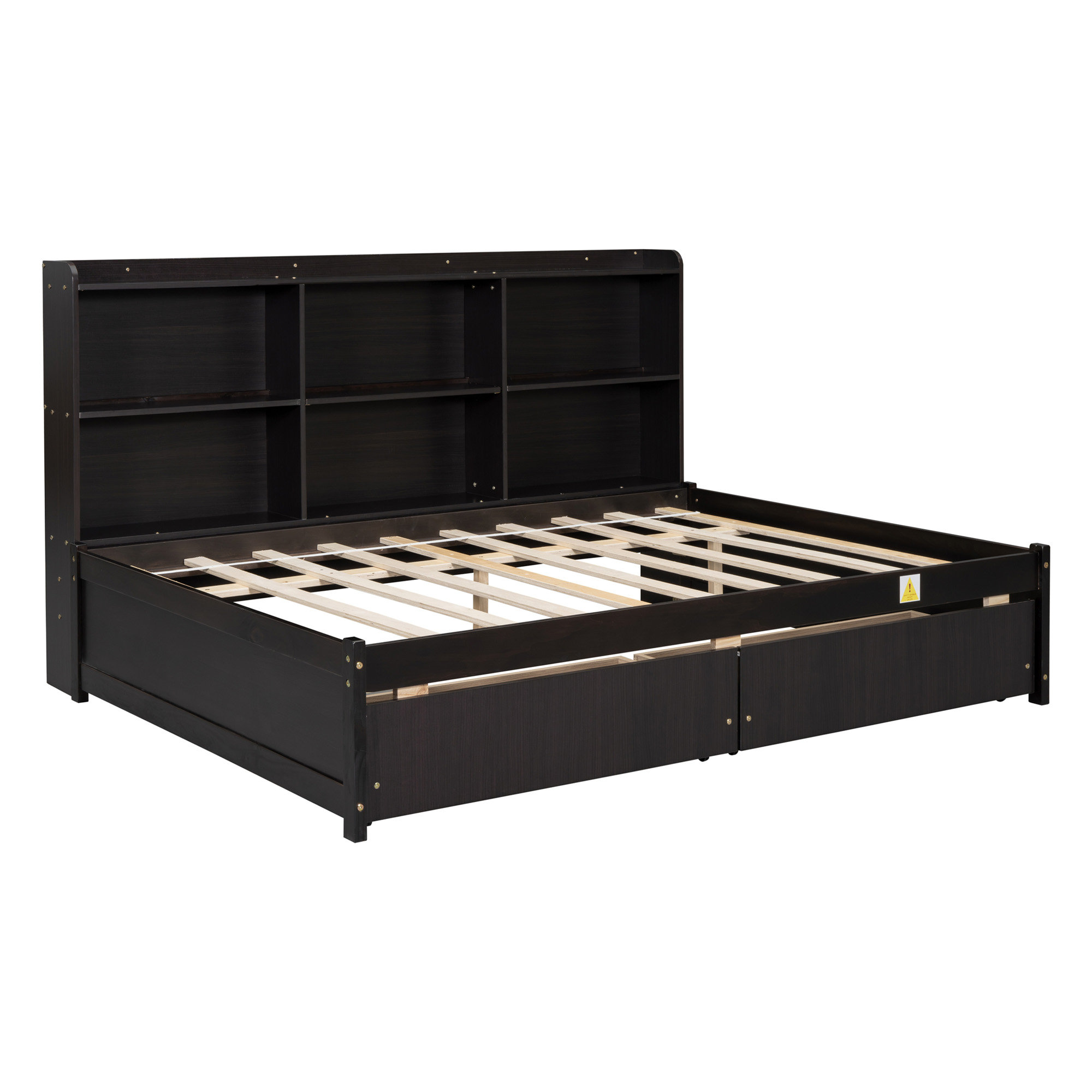 Latitude Run® Full Bed with Side Bookcase, Drawers,Espresso-1 | Wayfair