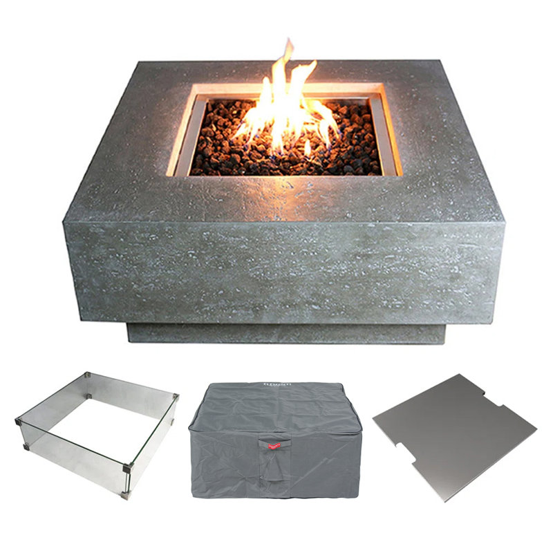 Elementi Envelor Fire Pit 16'' H X 36'' W Includes Windscreen, Lid, and ...