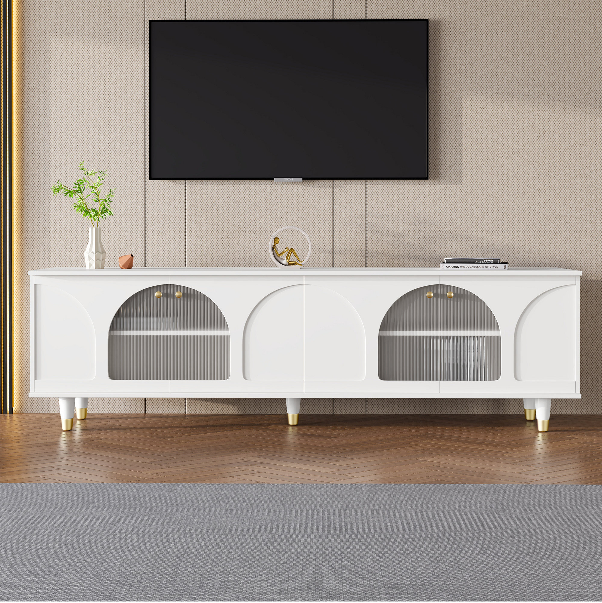 George Oliver Contemporary TV Stand With Adjustable Shelves For Tvs Up ...