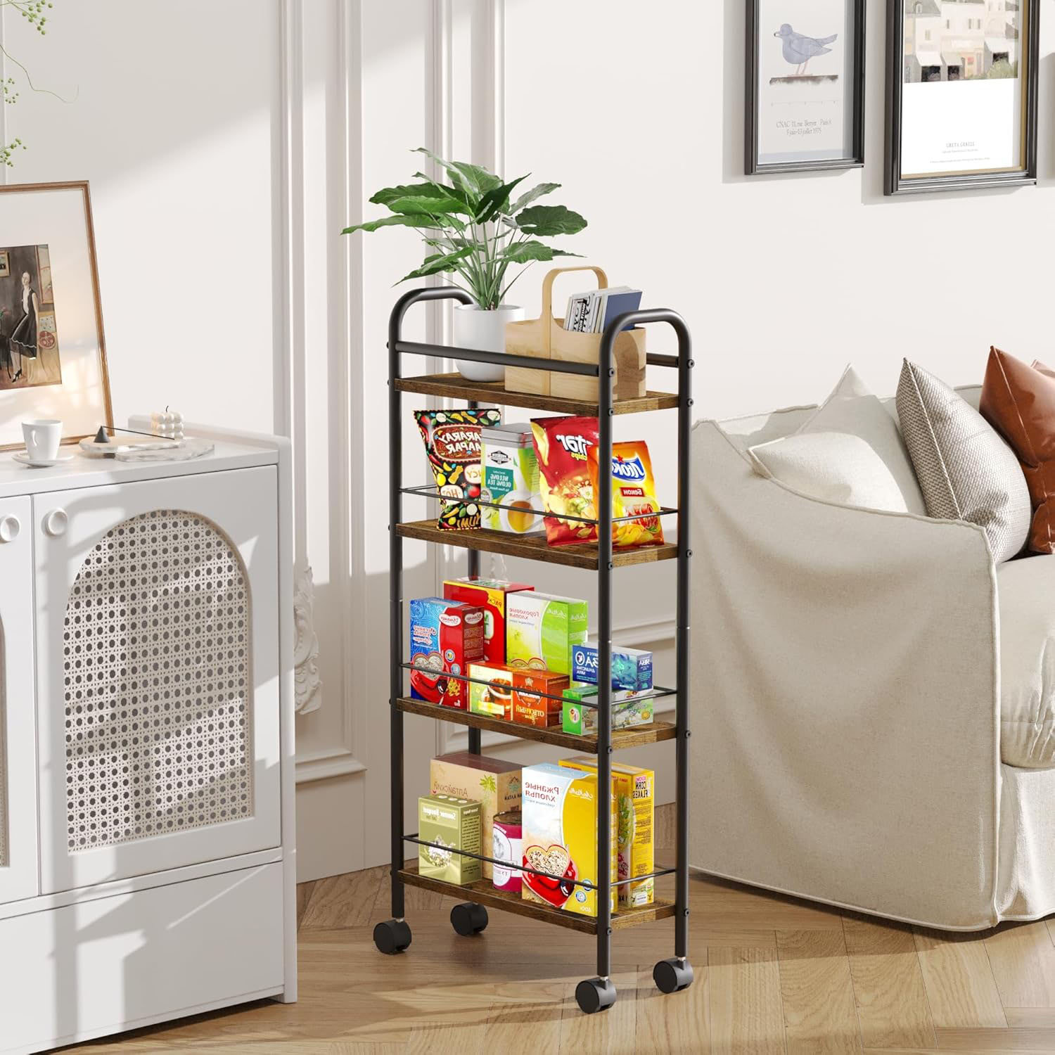 Rebrilliant Wine Rack And Glass Holders, Rolling Wine Cart For Kitchen ...