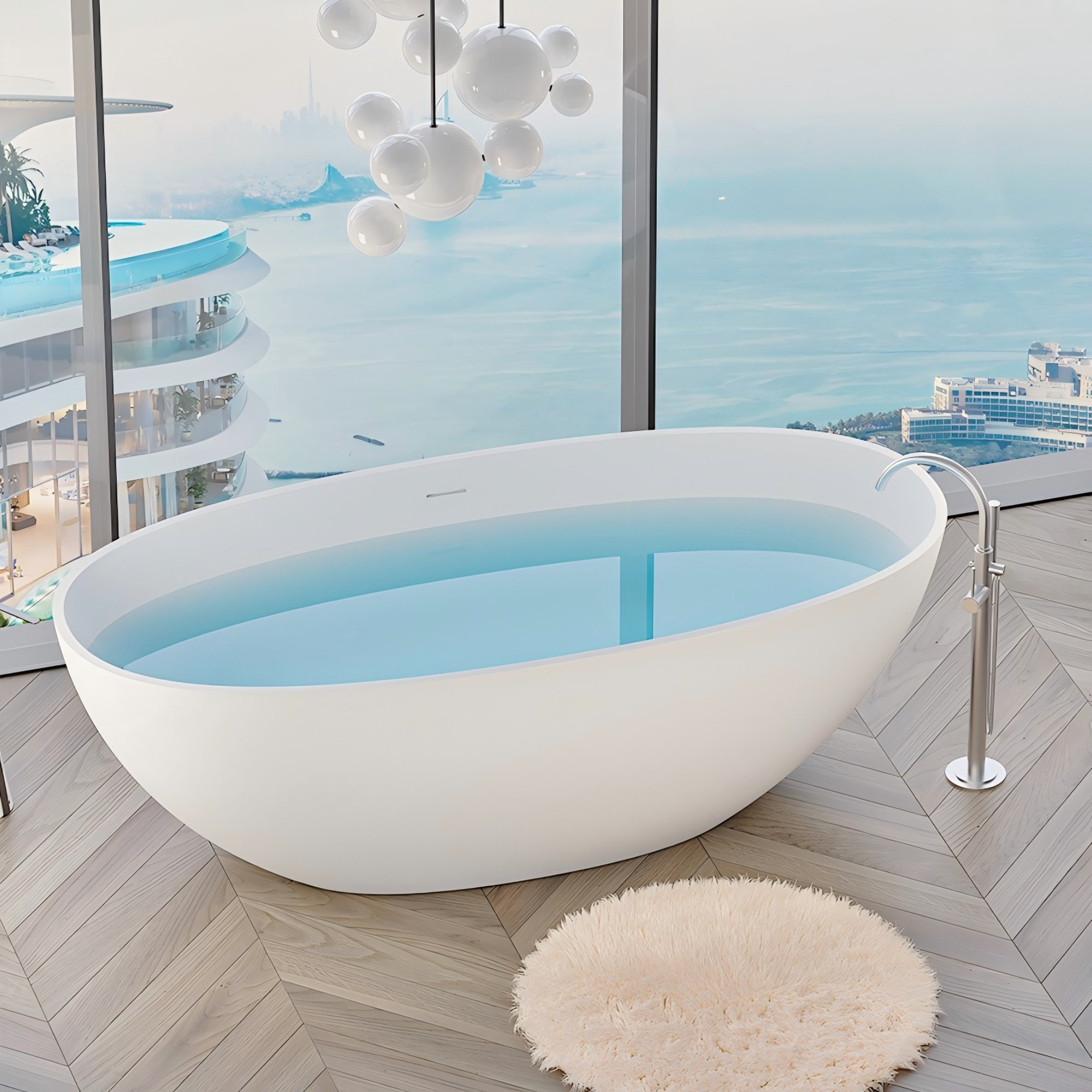 ABRUZZO 65" x 30" Freestanding Soaking Solid Surface Bathtub Stone ...