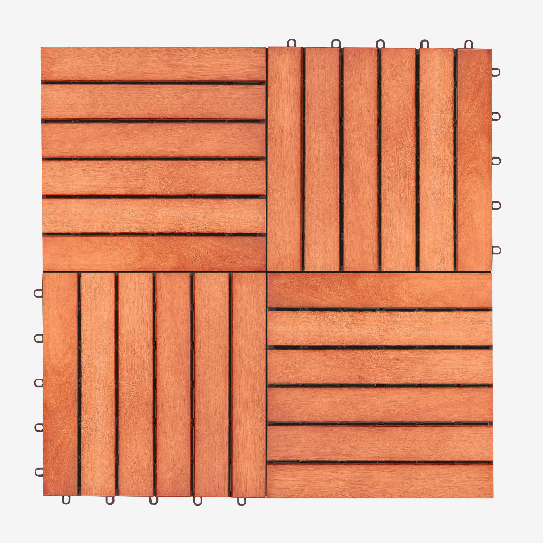 Rongeng Kaia 6-Slat Reddish Brown Wood Interlocking Deck Tile (Set of ...