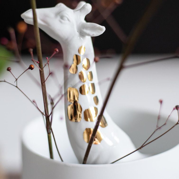 Dakota Fields Porcelain Stories Giraffe Vase with Gold Accent | Wayfair
