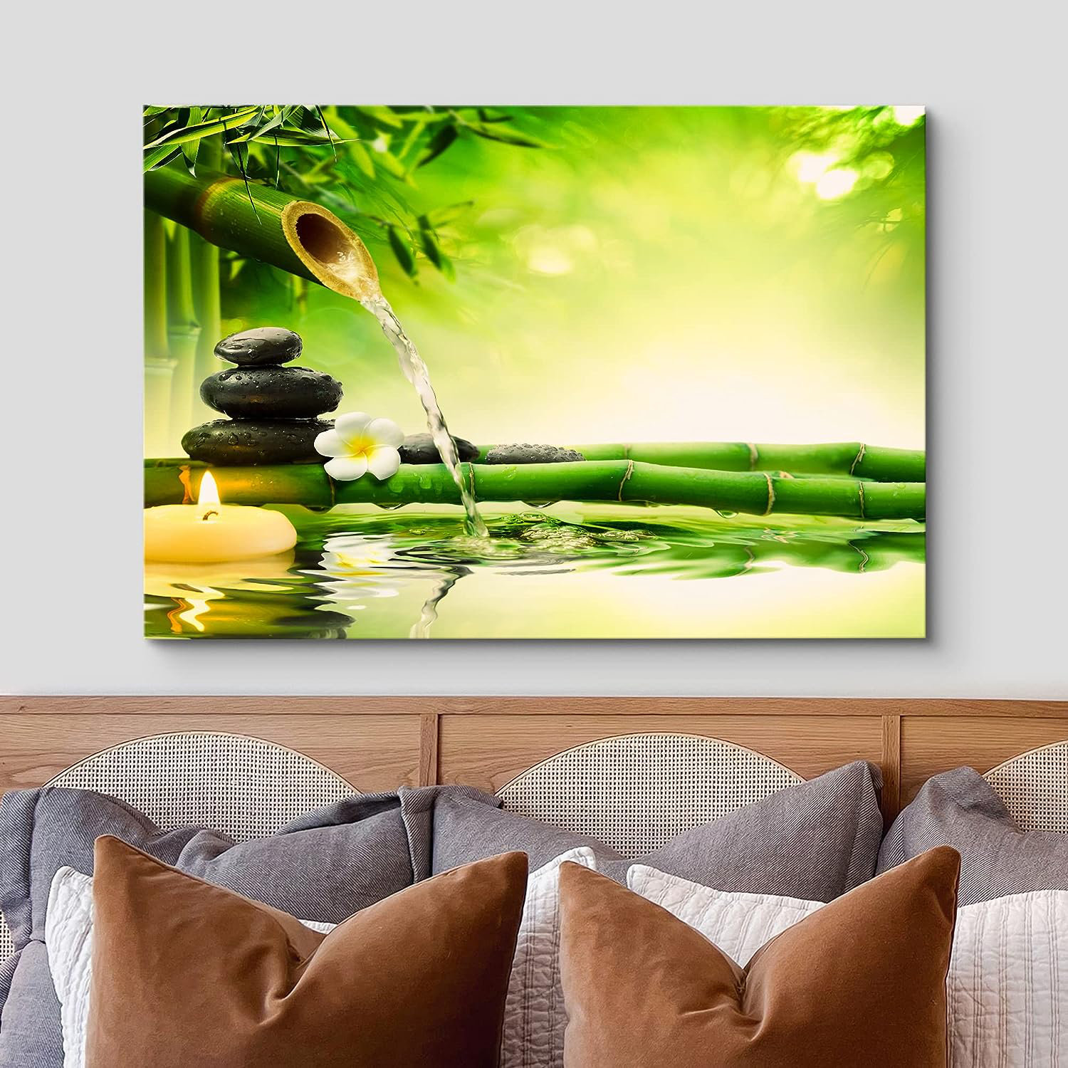 IDEA4WALL Zen Stones Green Bamboo Daisy Flower Massage Stone Spa Jungle ...