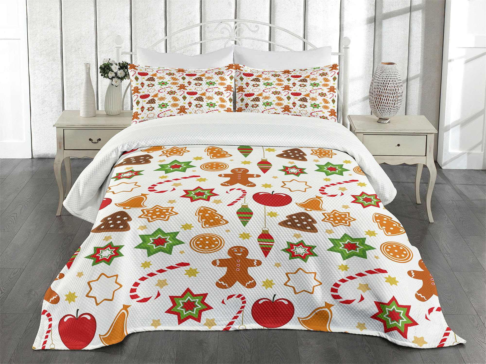 Ambesonne Gingerbread Man Bedspread Set Christmas Graphic Multicolor ...