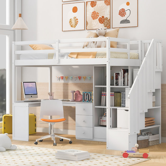 Harriet Bee Gillianne Twin 4 Drawer Loft Bed with Built-in-Desk by ...