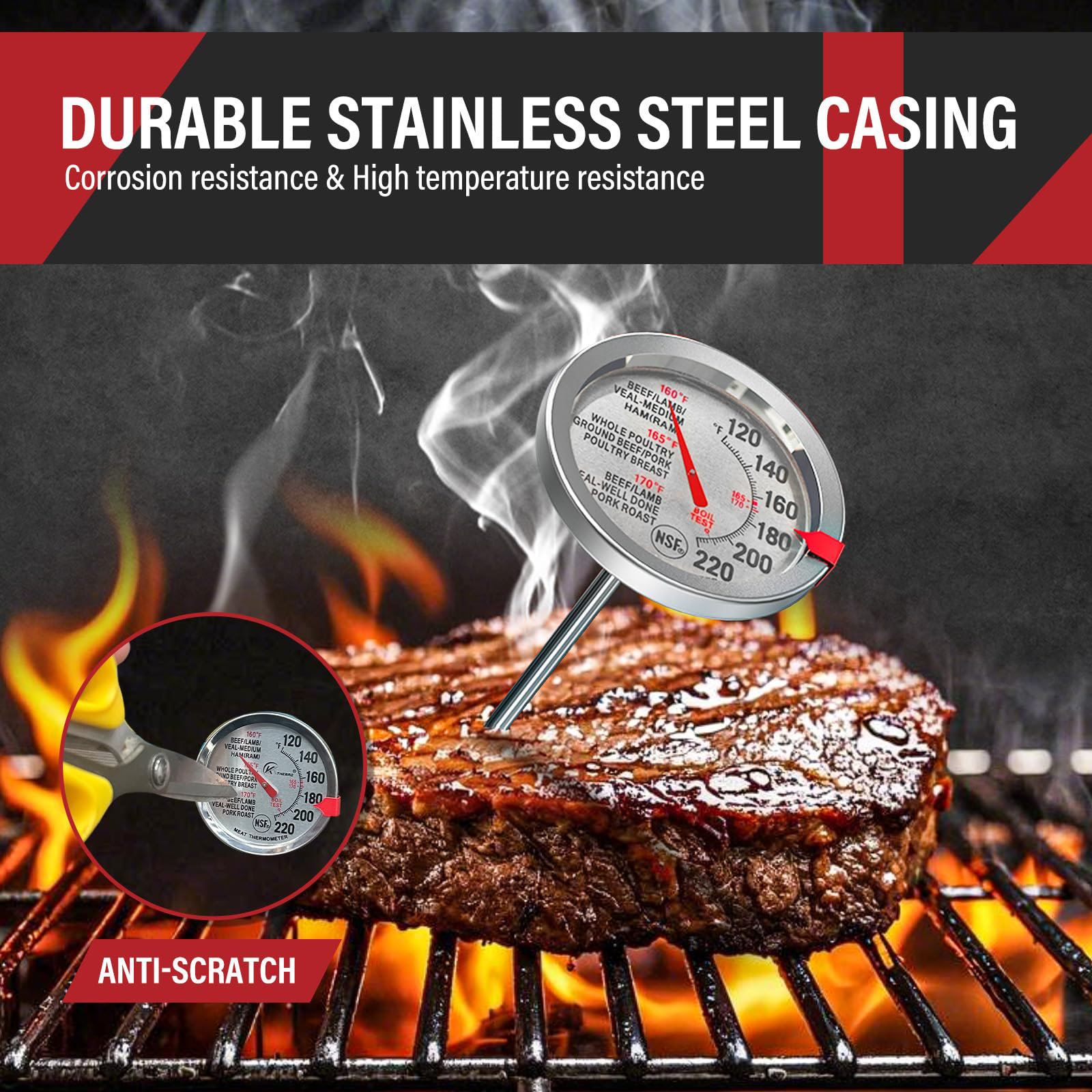 Zeki Shoggy 2 Pack Stainless Steel Meat Thermometer, Safe Leave In Oven ...