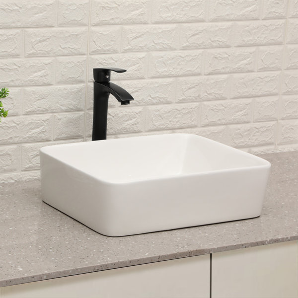 Orren Ellis Ruley 19'' White/Black Ceramic Rectangular Bathroom Sink ...