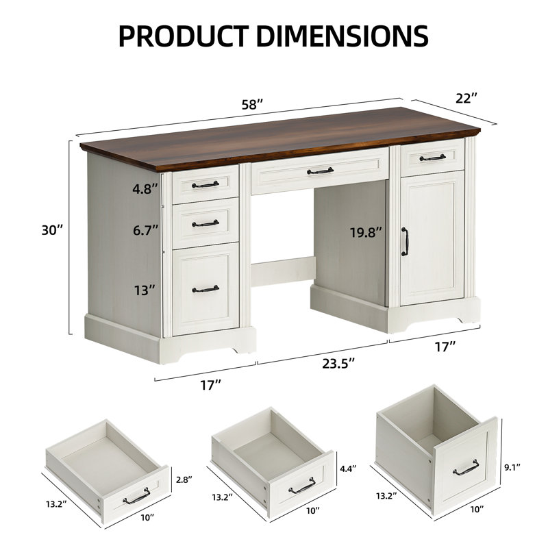 Lark Manor™ Lark Manor 58" Executive Desk, Home Office Desk with ...