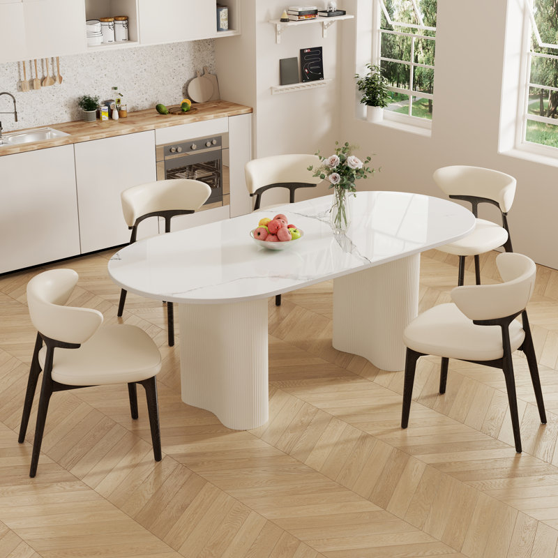 ORSSEN Ice Cream Colored Dining Table Set For 6 & Reviews | Wayfair