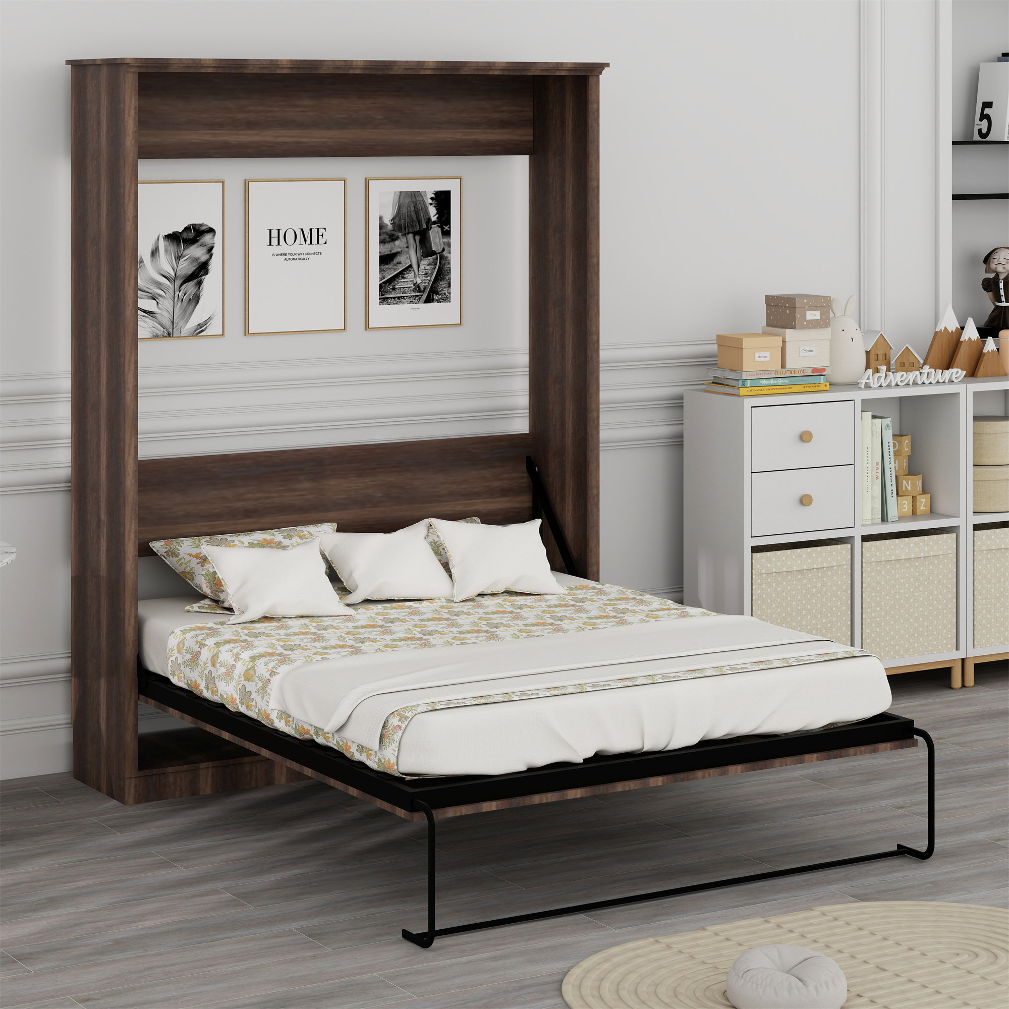Loon Peak® Half Self-Close And Open Murphy Bed Cabinet Space-Saving Bed | Wayfair