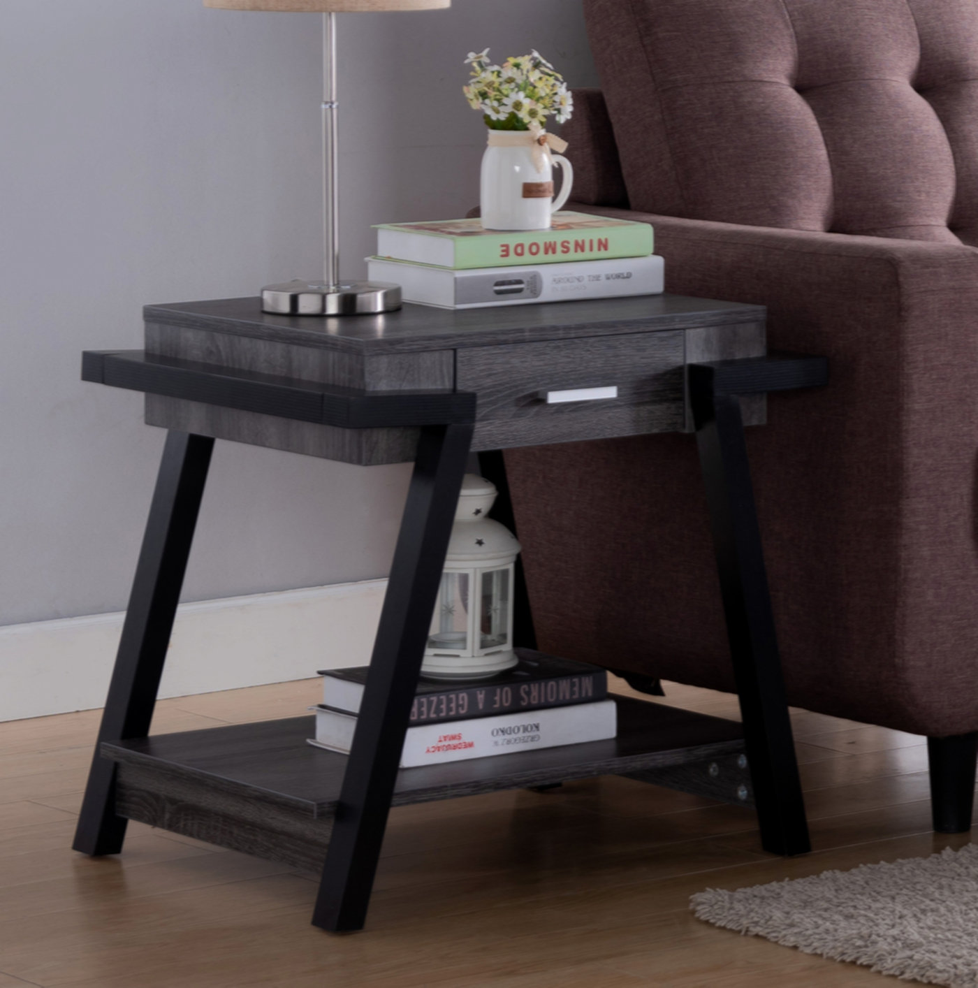 Latitude Run® Home End Table With Drawer, Side Table With Storage Shelf ...