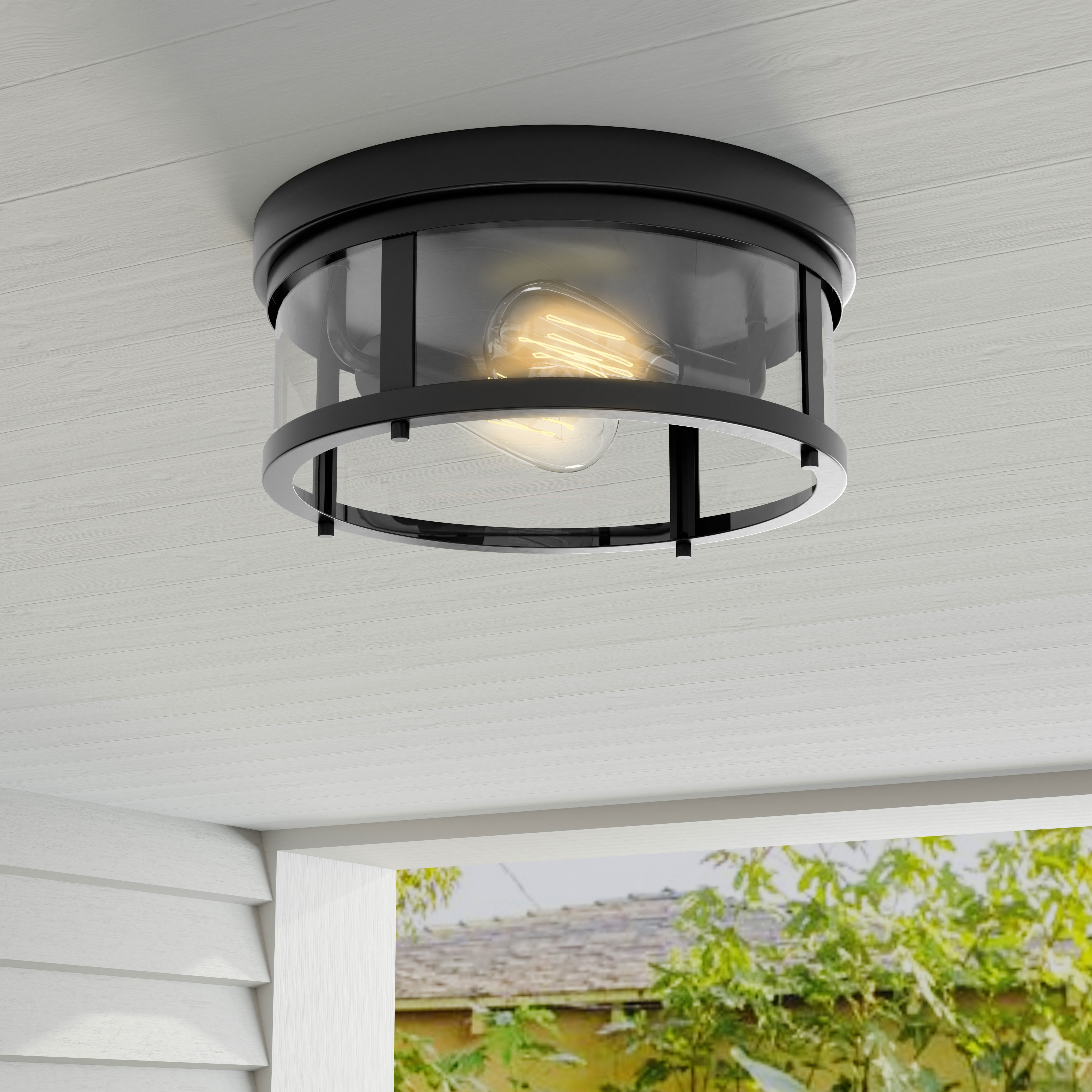 Progress Lighting Gunther Matte Black 2 -Bulb Outdoor Flush Mount ...