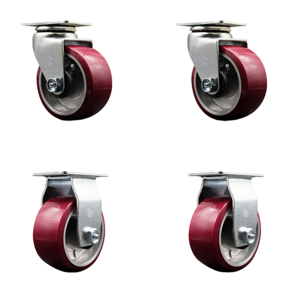 Service Caster 4 Inch Poly on Aluminum Caster Set with Roller Bearings ...