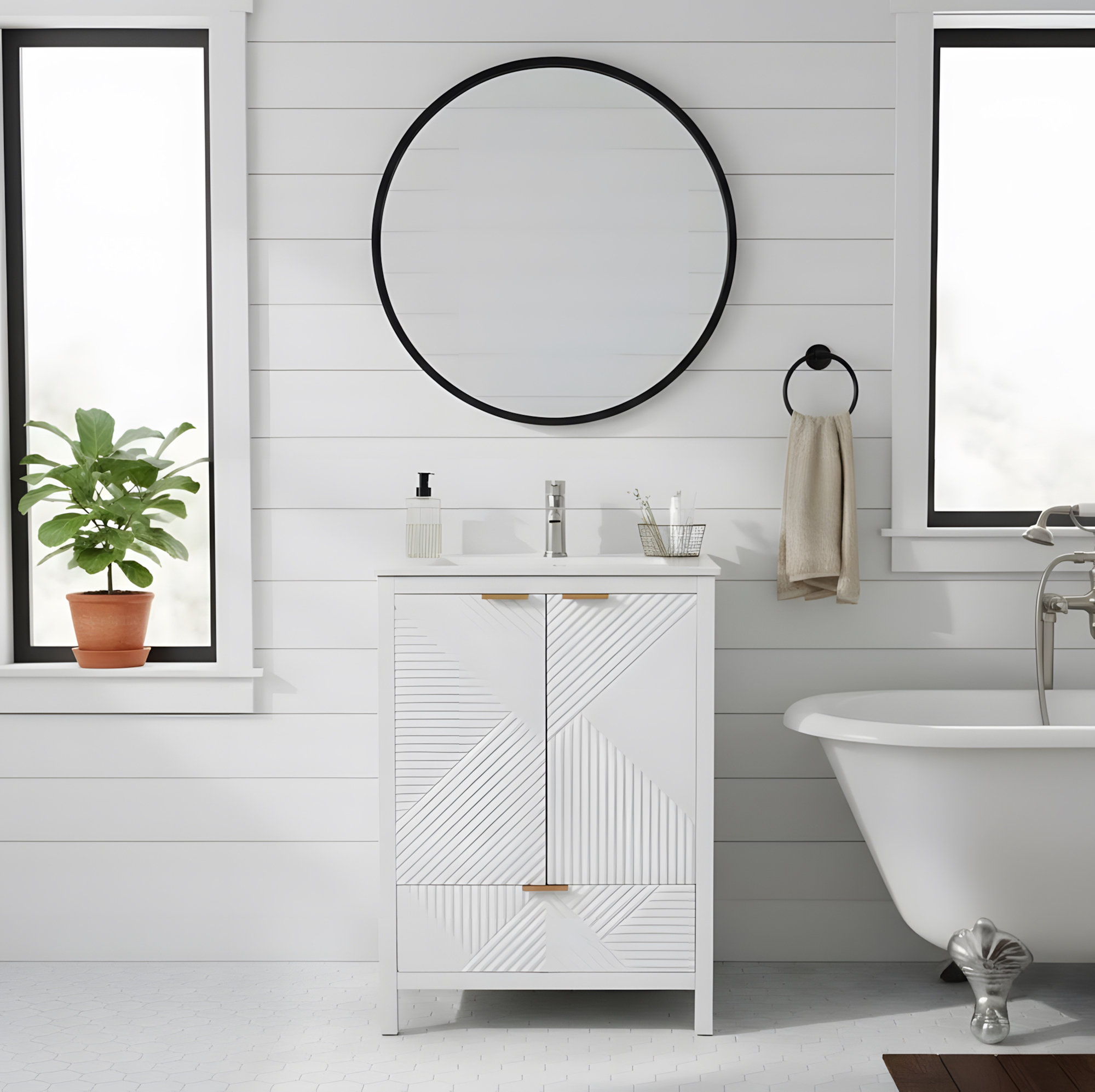 Ebern Designs Stylish Textured Door Panel Bathroom Vanity | Wayfair