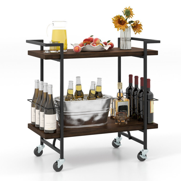 17 Stories 2-Tier Home Bar Cart with Lockable Wheels and Heavy-Duty ...