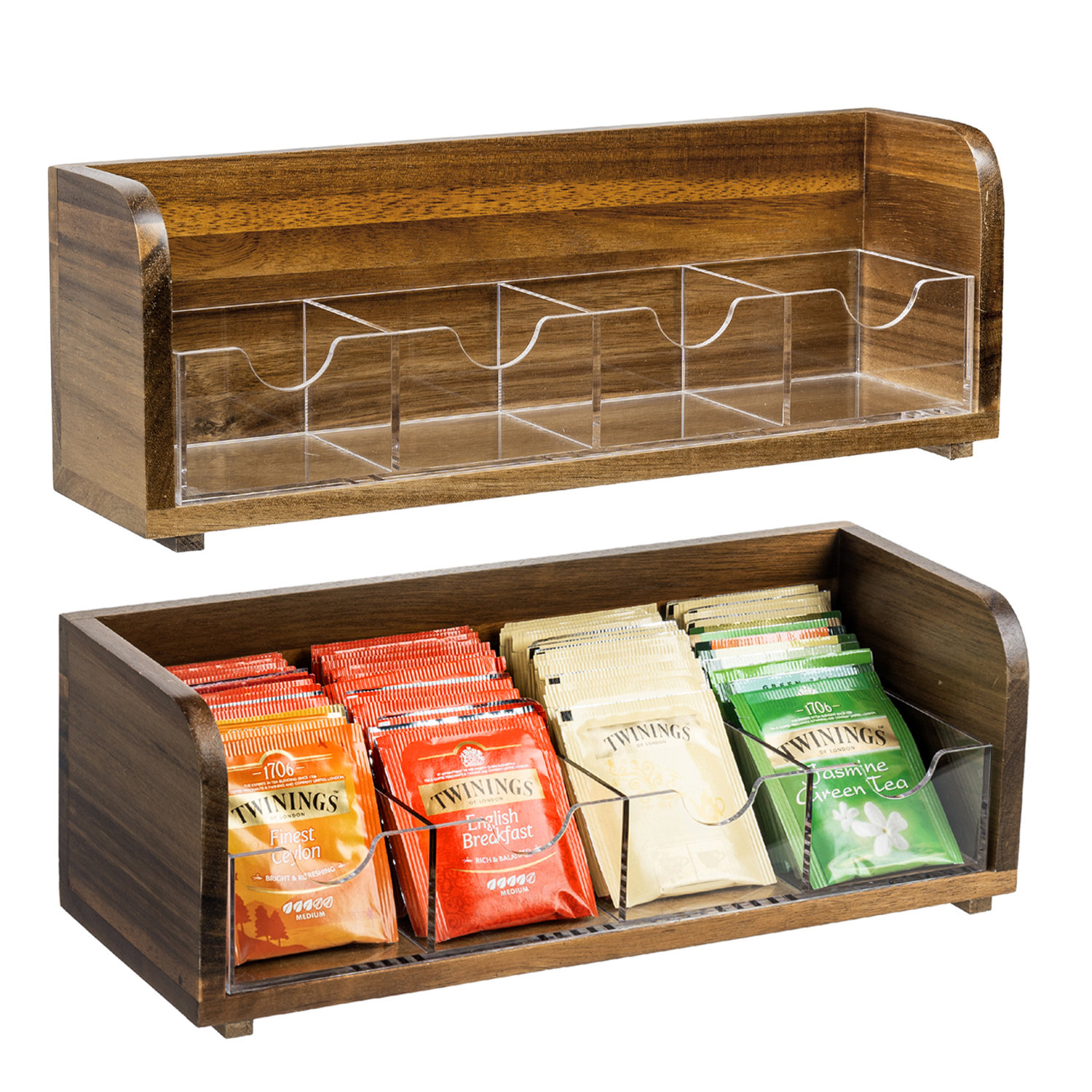 Removable Drawer Server 2-Tier Acacia Wood Tea Bag Organizer With ...