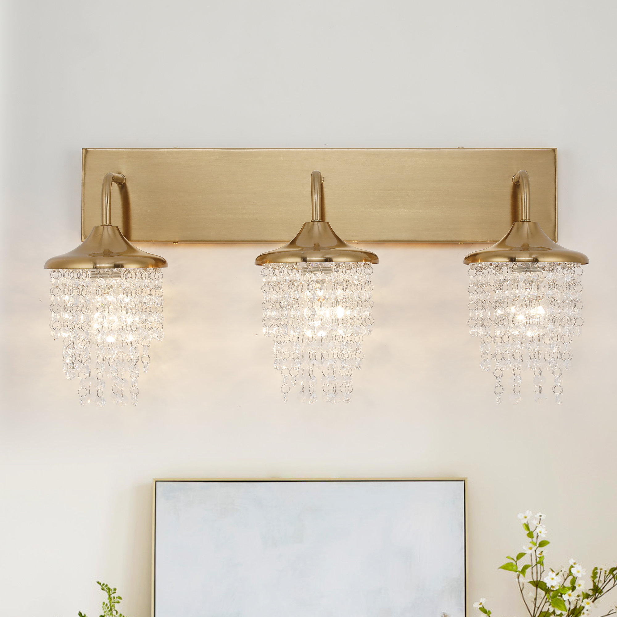 Mercer41 Modern 3-Light Armed Crystal Vanity Lighting | Wayfair