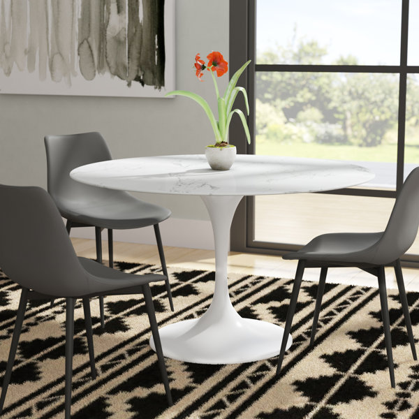 Langley Street Larkson Round Marble Top Metal Base Dining Table ...