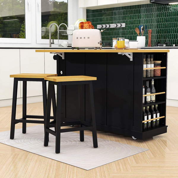 Lark Manor™ Kitchen Island Set with 2 Bar Stools, Integrated Power ...