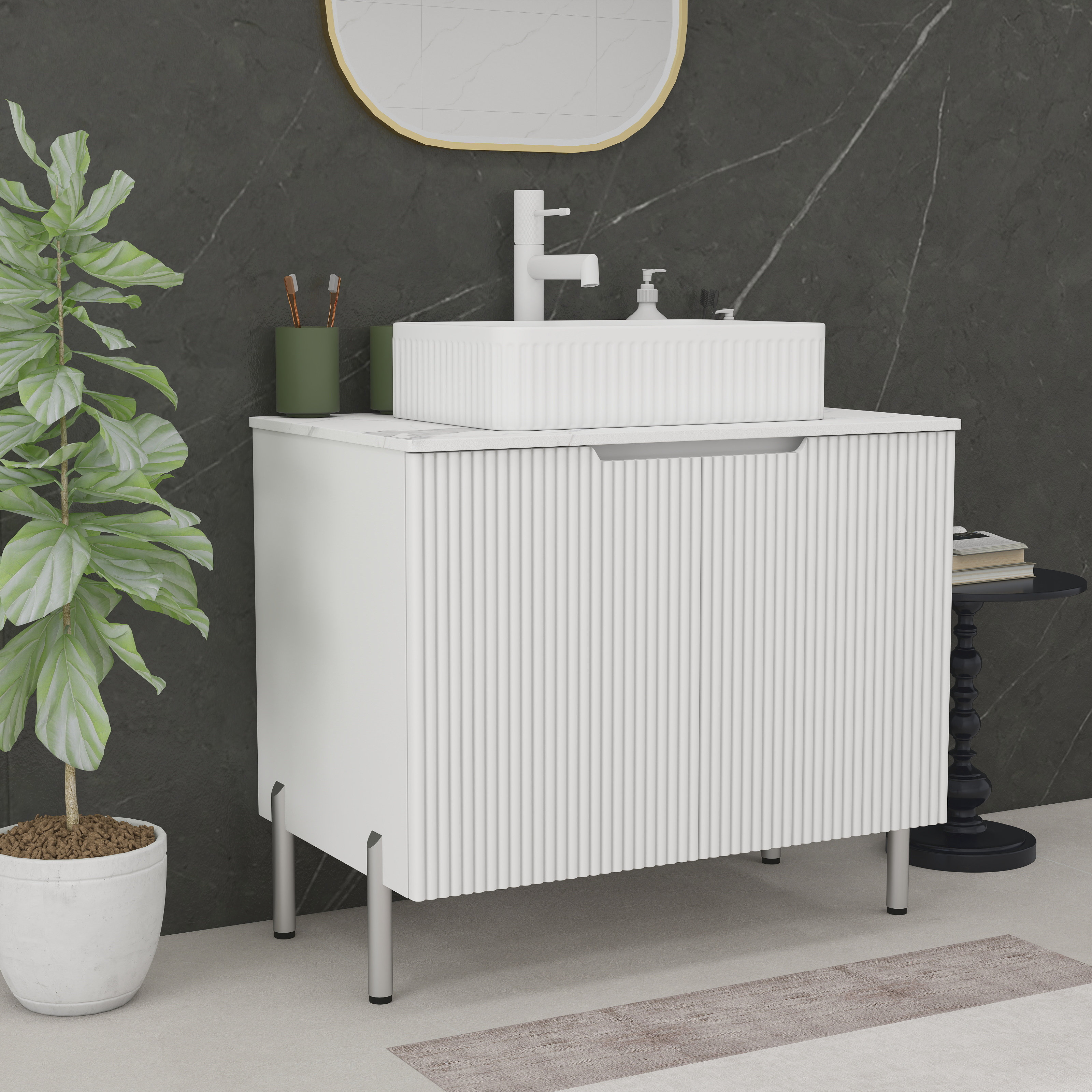 Wrought Studio™ Modern Bathroom Vanity Set with Ceramic Sink | Wayfair