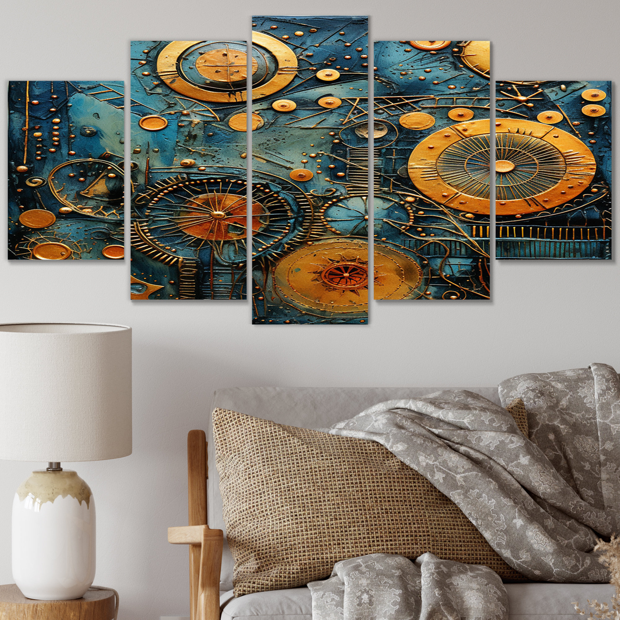 Design Art Ancient Compass Geometric In Gold And Blue II - Modern ...