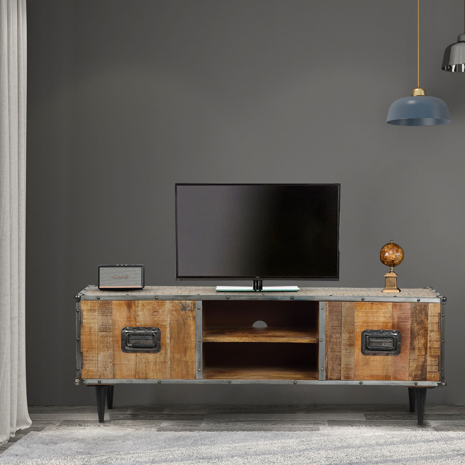 Williston Forge TV Cabinet 2 DOOR BACK MDF BLACK METAL FITTING LEG KD ...
