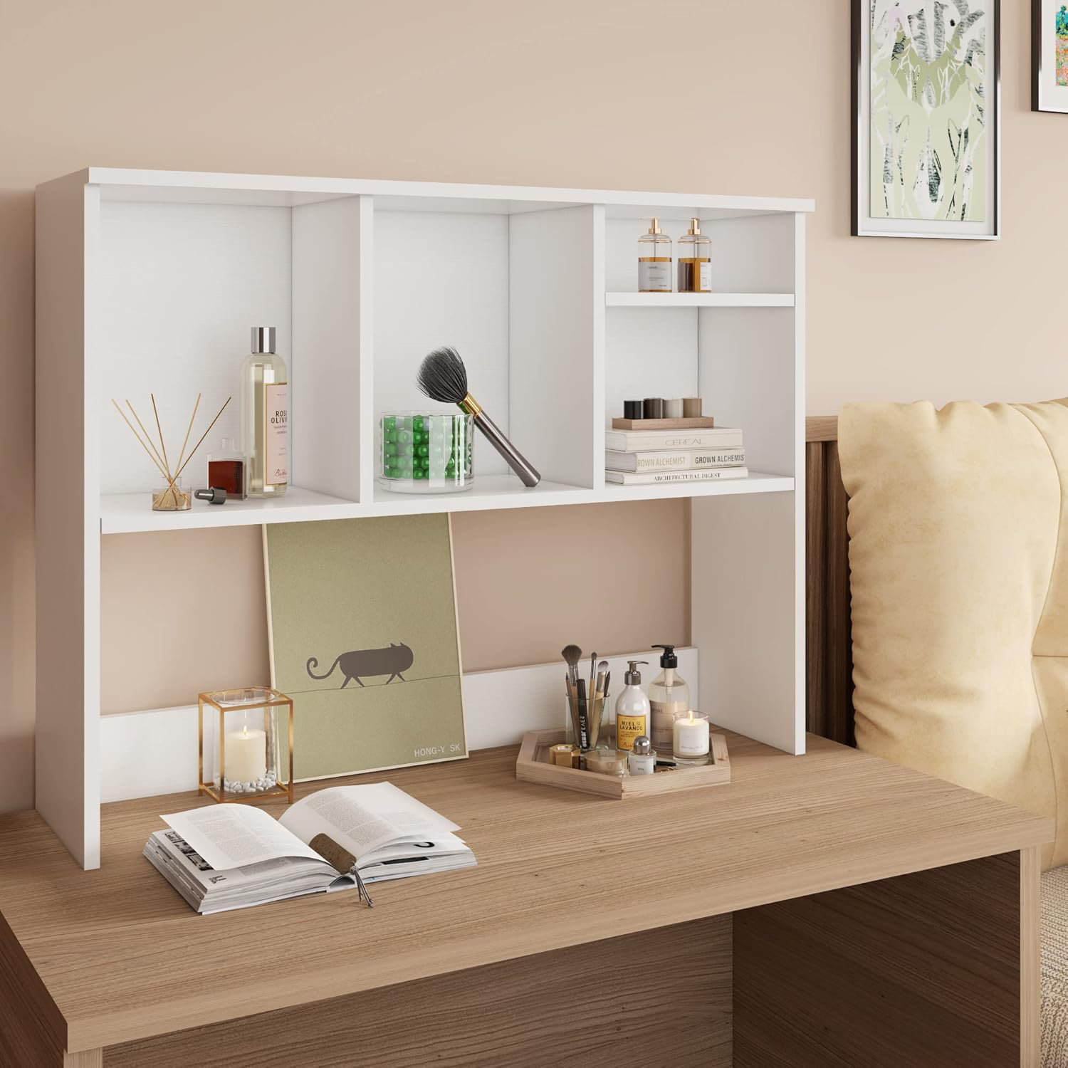 Ebern Designs Desk Bookshelf, Office Desktop Storage Rack Wood Display ...