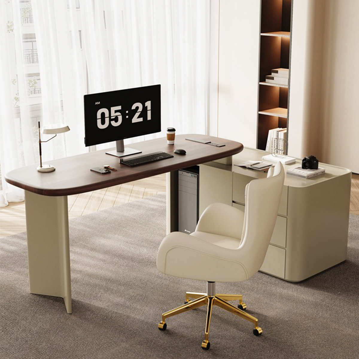 Hokku Designs Cream-style L-shaped Modern Minimalist Walnut Office Desk ...