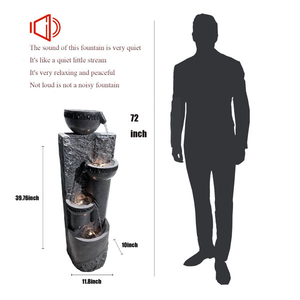 17 Stories 4 Tier Water Fountain Outdoor Floor Standing Cascading ...