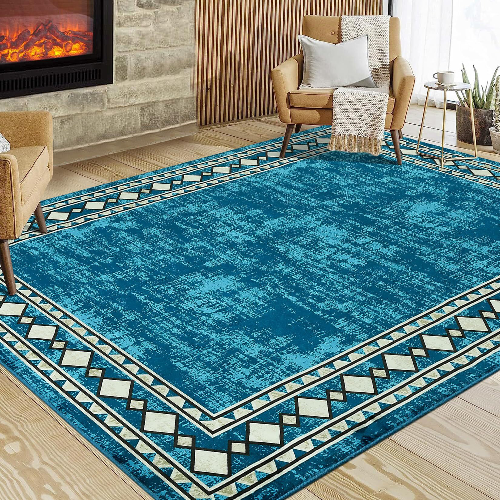 Bungalow Rose Solid Border Rug Traditional Living Room Rug Contemporary ...