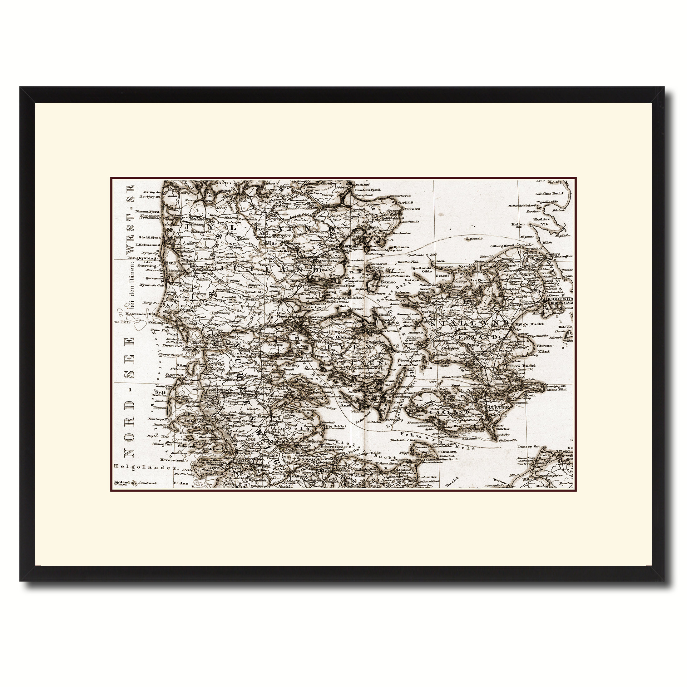 17 Stories Denmark Vintage Old Sepia Map Print On Canvas With Black ...