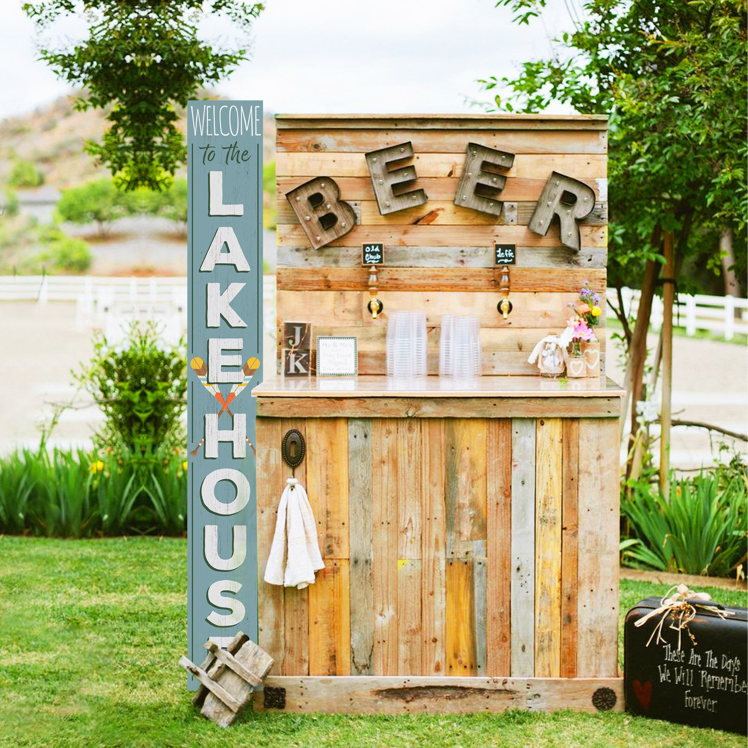 Lark Manor™ 72IN Welcome to the Lake House Wooden Porch Sign Standing ...