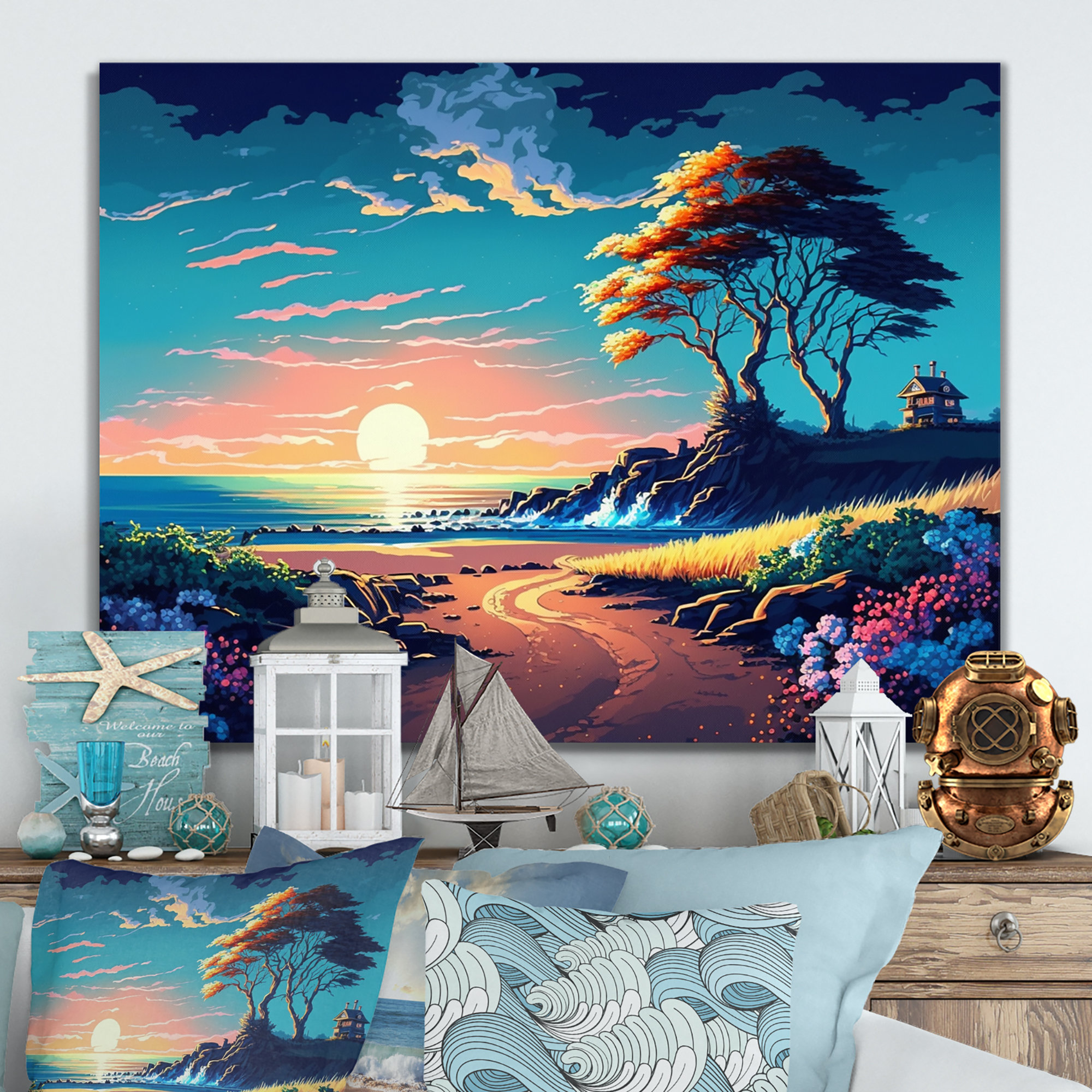 Dovecove Modern Sunset in Vector Style IV - Print on Canvas | Wayfair