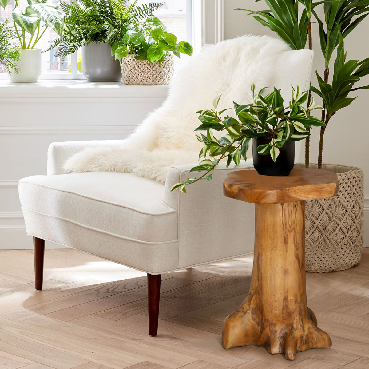 Millwood Pines Teak Tree Stump End Table | Wayfair