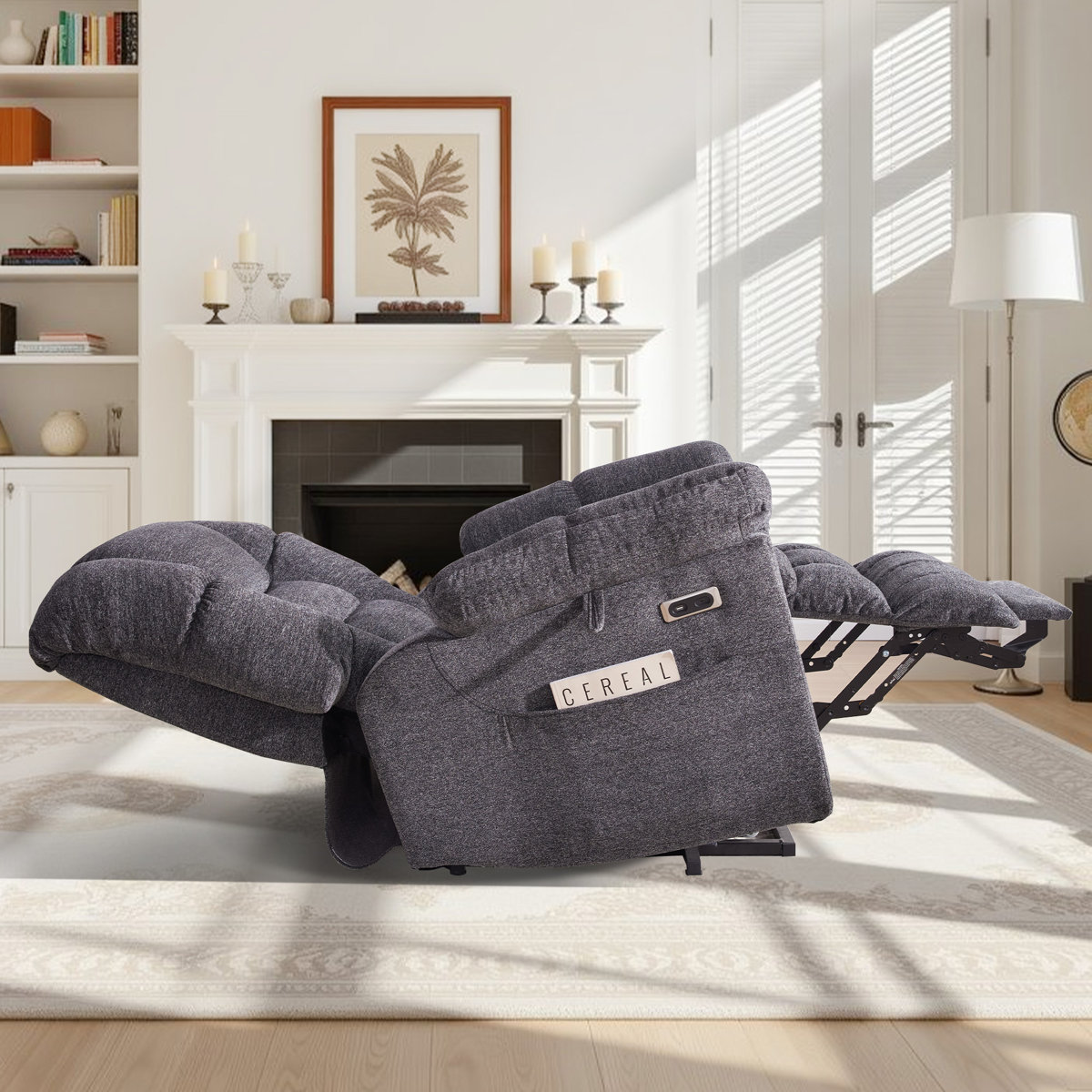 Hokku Designs Upholstered Lift Assist Dual Motor Recliner with Massage ...