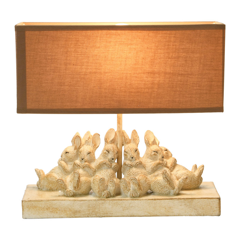 Winston Porter Ekkehard Resin Rabbit Table Lamp with Rectangle Linen ...