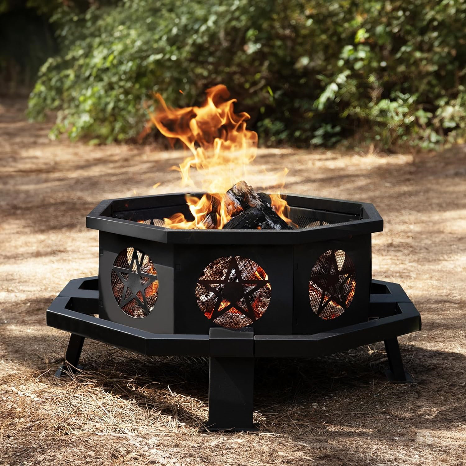 ENDROM 35" Heavy Duty Octagonal Fire Pit with Cooking Grill – Outdoor ...