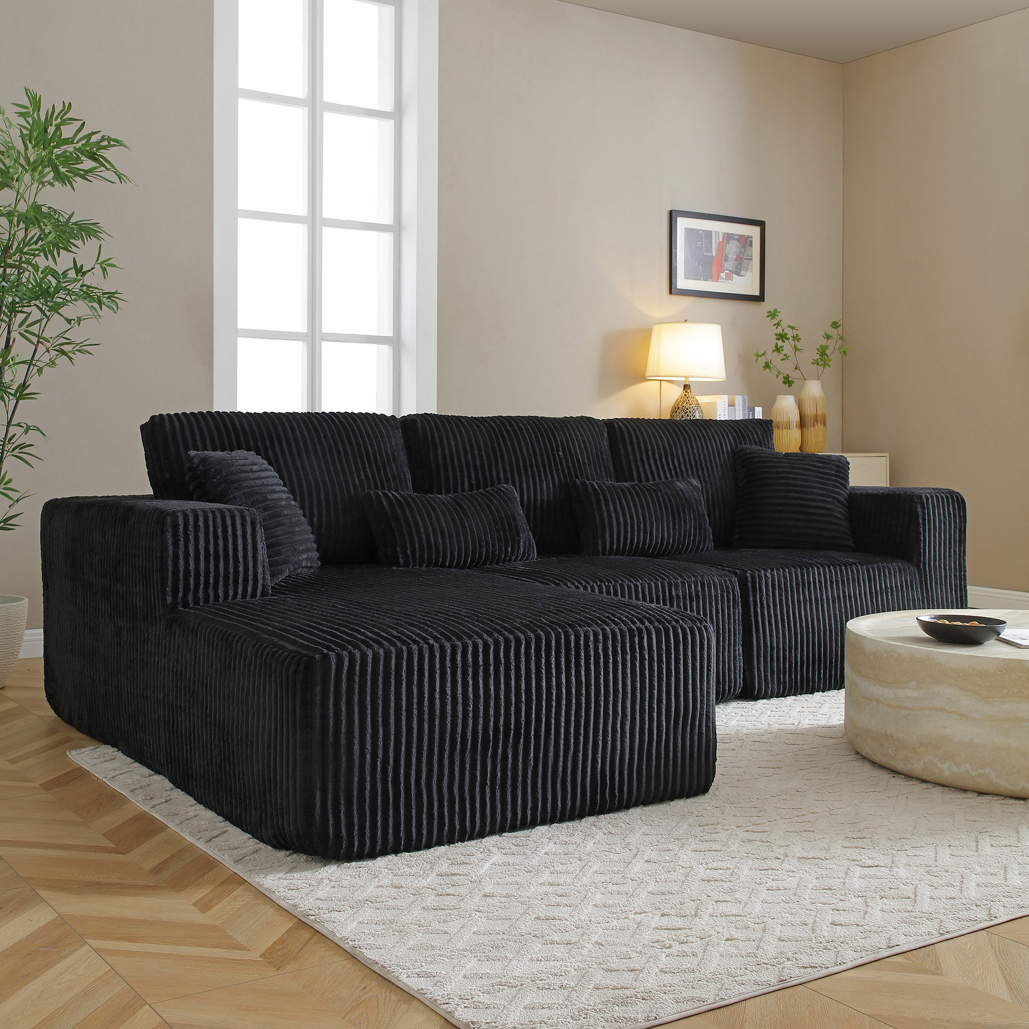 Mercer41 109" Modular Corduroy Sectional Sofa With Chaise, No Assembly ...