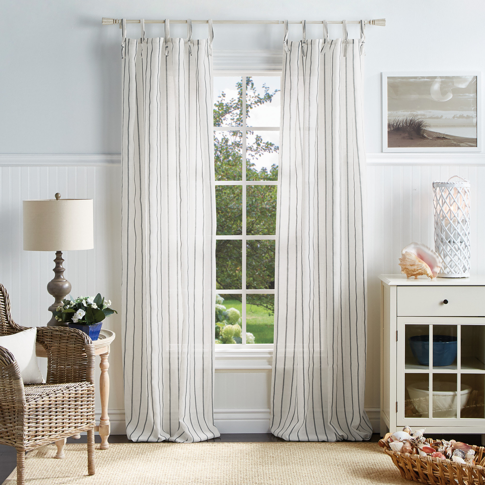 Martha Stewart Laguna Striped Semi-Sheer Tab Top Curtain Panel Pair ...