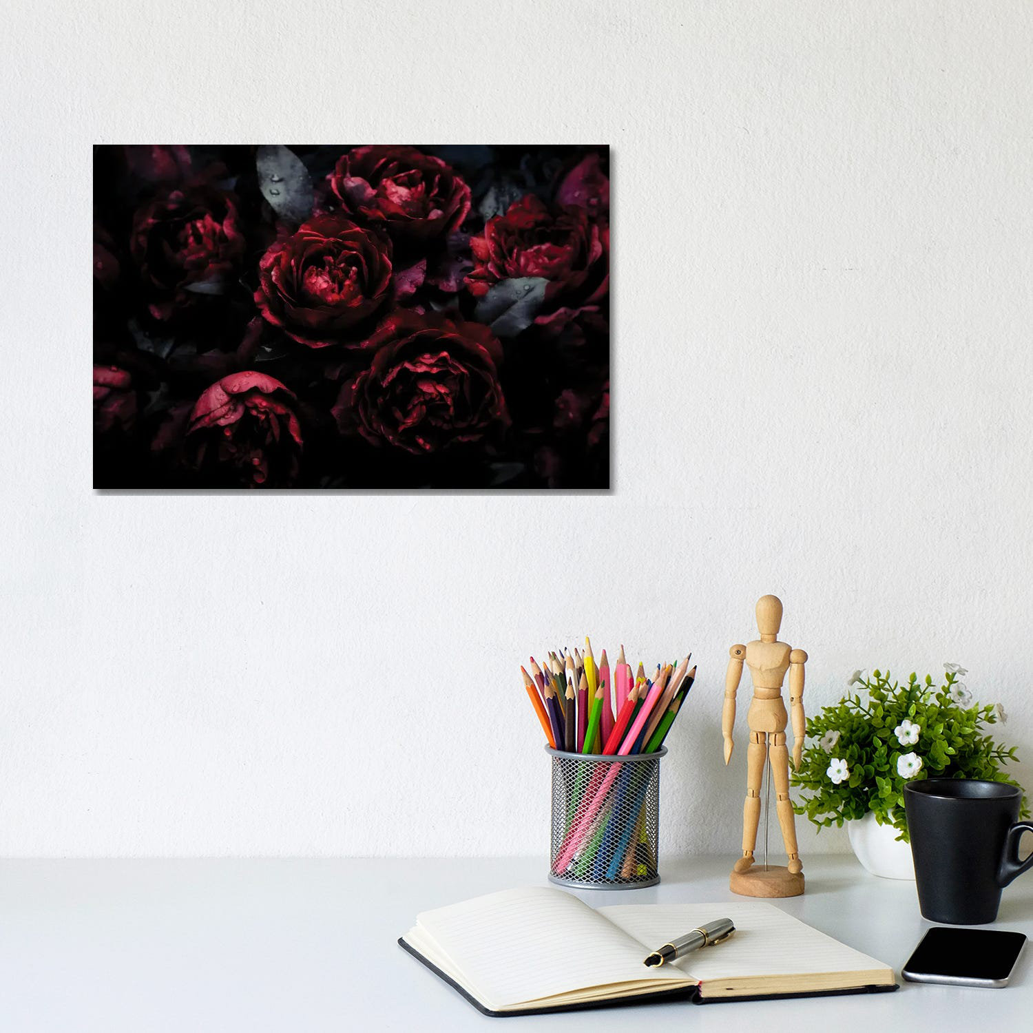Ebern Designs Vintage Dark Burgundy Baroque Roses - Wall Art Print ...