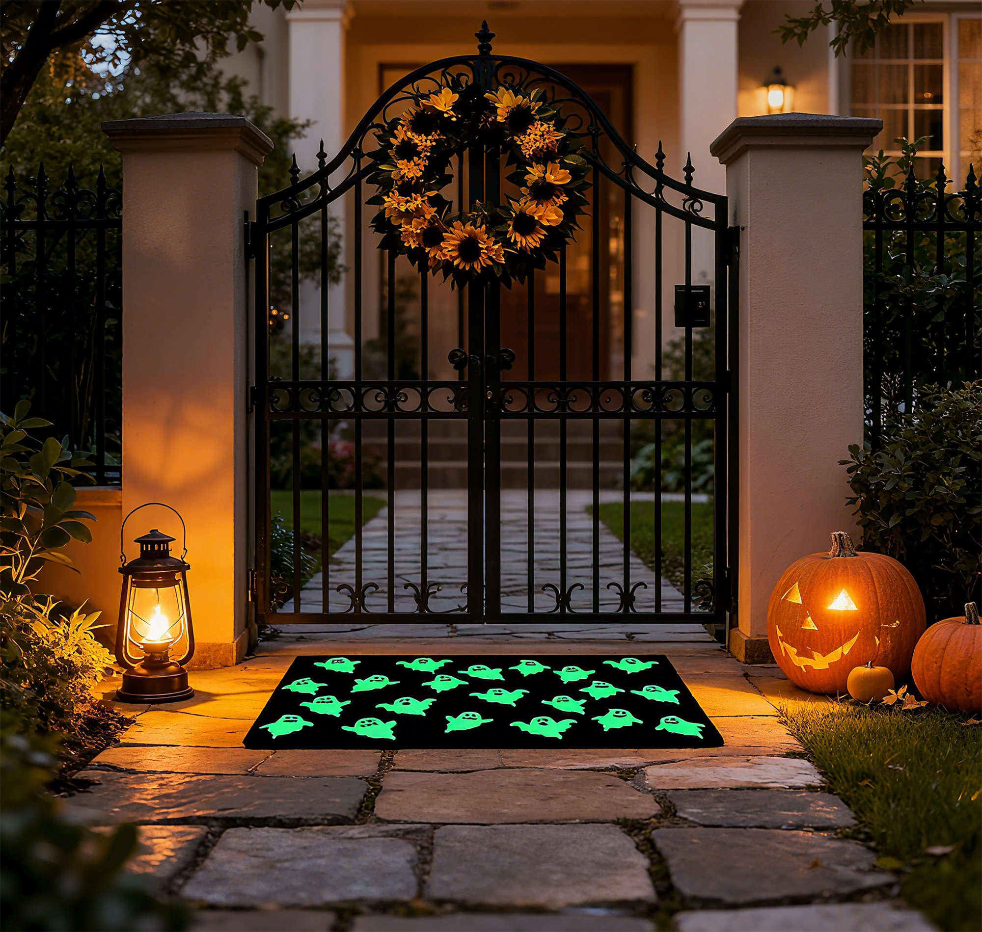 The Holiday Aisle® Halloween Door Mat 18X30 Inch Glow In Dark Ghost Non ...