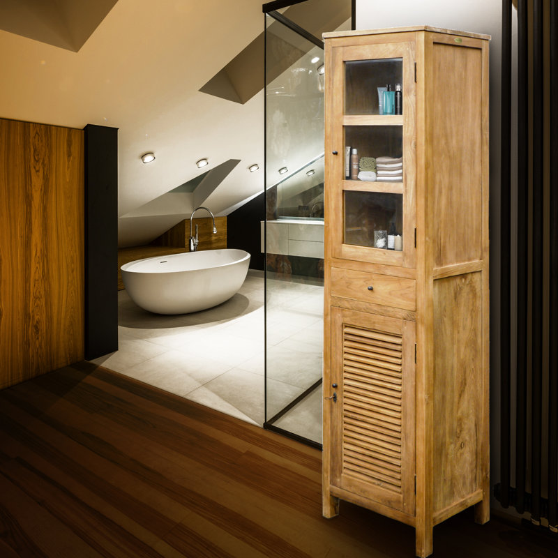 Chic Teak Recycled Teak Wood Lumbrera Vertical Bathroom Linen Cabinet ...