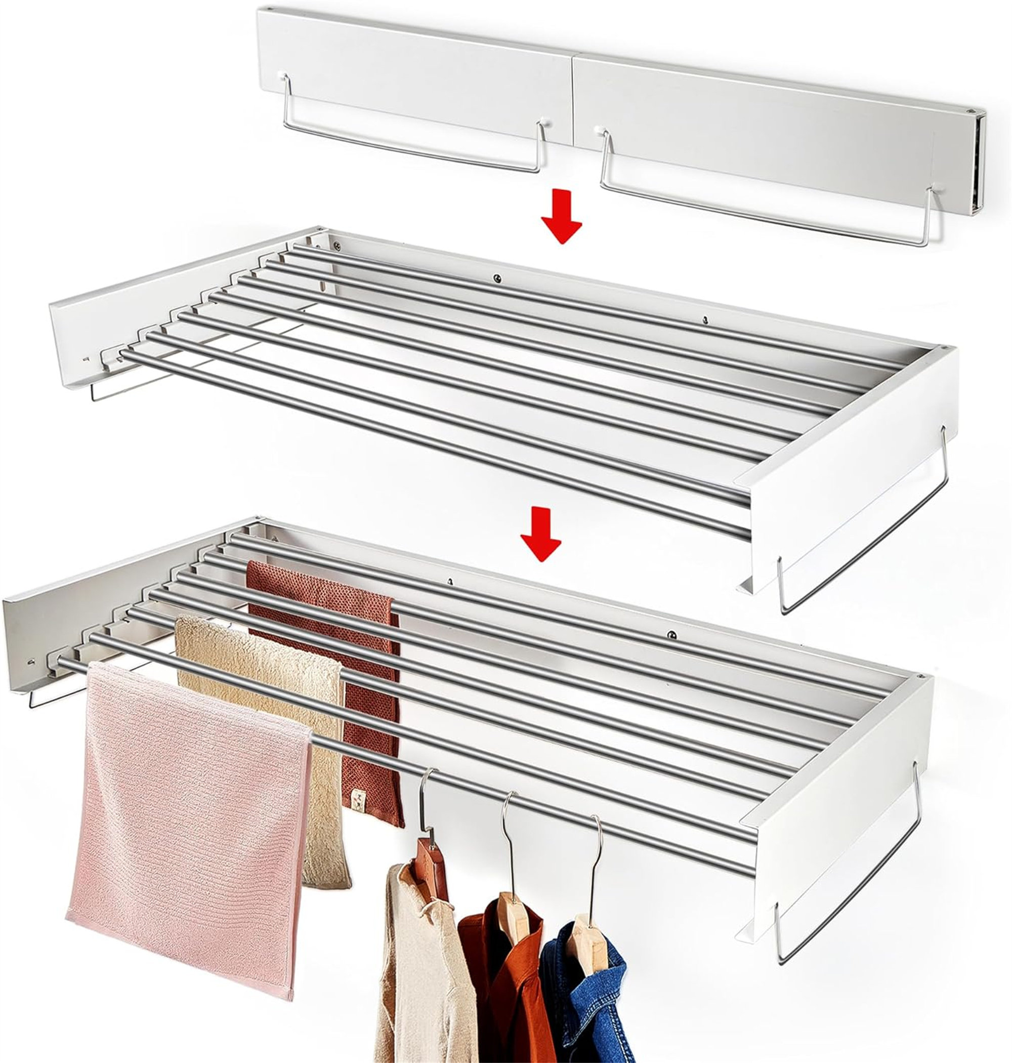 doitbest Collapsible Wall Mounted Drying Rack - 47" Wide, 7 Rods ...