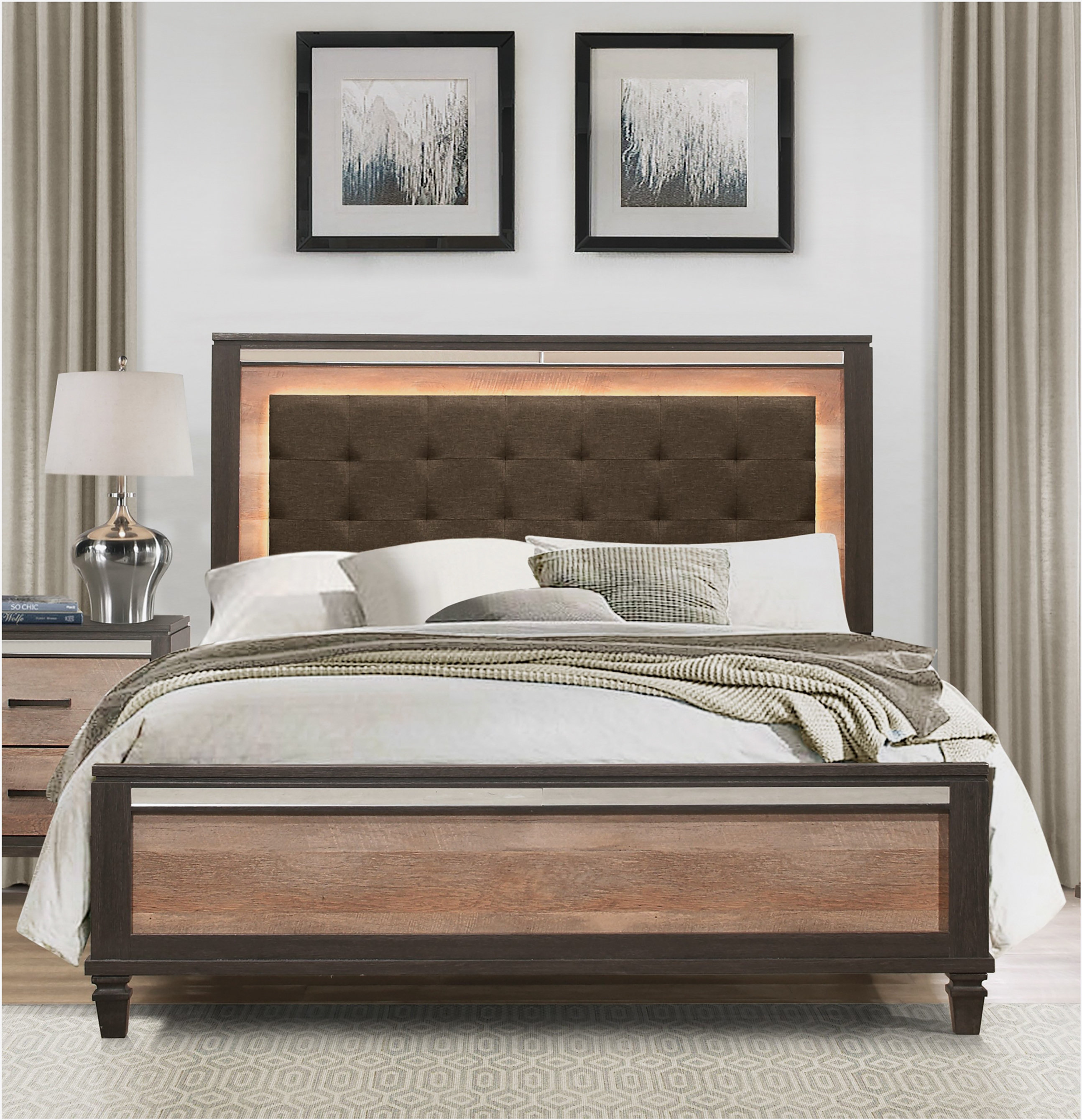 Alcott Hill® Modern Rustic Style 1pc Queen Bed Upholstered Headboard ...
